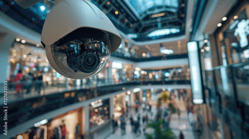Surveillance camera capturing activity inside a shopping mall. Suitable ...