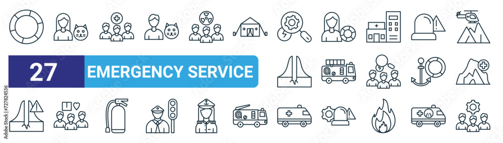 set of 27 outline web emergency service icons such as life preserver ...