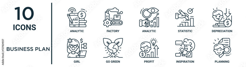 business plan outline icon set such as thin line analytic, analytic ...