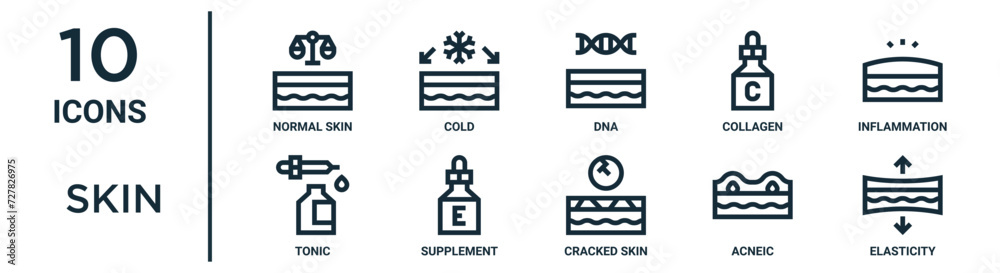 skin outline icon set such as thin line normal skin, dna, inflammation ...