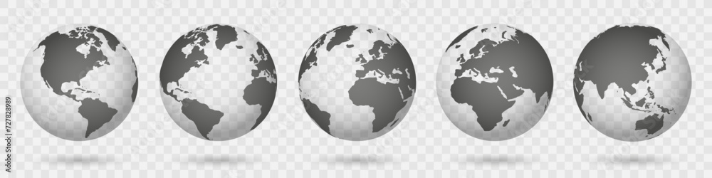 Earth set 3D globes with world maps, set Earth globe hemispheres with ...
