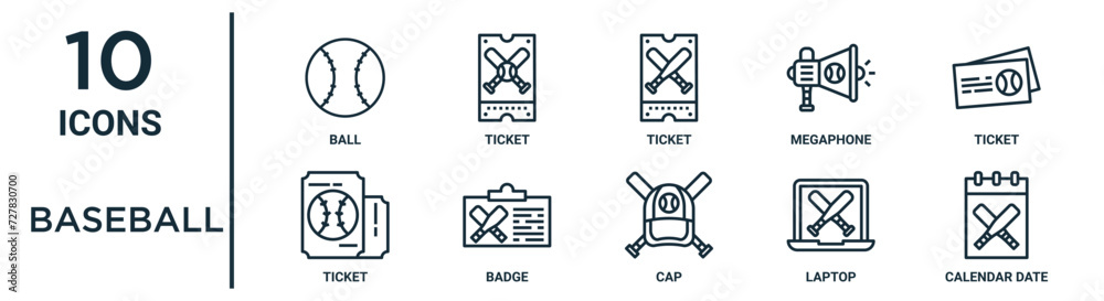 Vecteur Stock baseball outline icon set such as thin line ball, ticket ...
