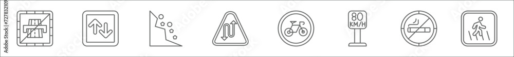 Vetor de outline set of traffic signs line icons. linear vector icons ...