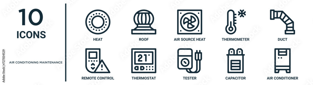 air conditioning maintenance outline icon set such as thin line heat ...