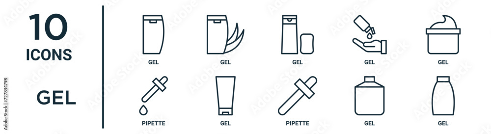 Vetor de gel outline icon set such as thin line gel, gel, pipette icons ...