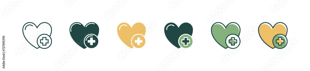 simple heart love icon with life health care cross vector giving ...