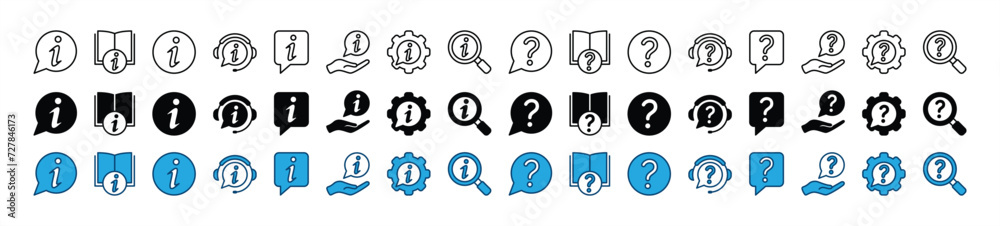 Vetor de Set of info and question mark icon. Containing inquire message ...