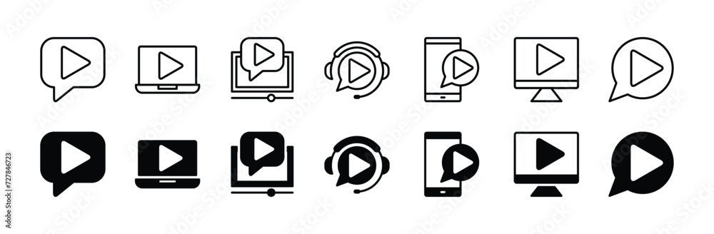 Tutorial and learning icon set. Containing lesson watching video guide ...