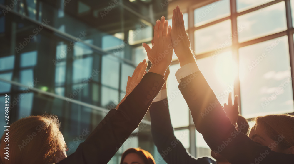 High five, team and hands of people in celebration for teamwork ...