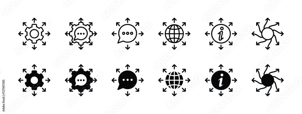 Versatility icon set. Fleksibilitas and Versatile icon. Arrow direction ...
