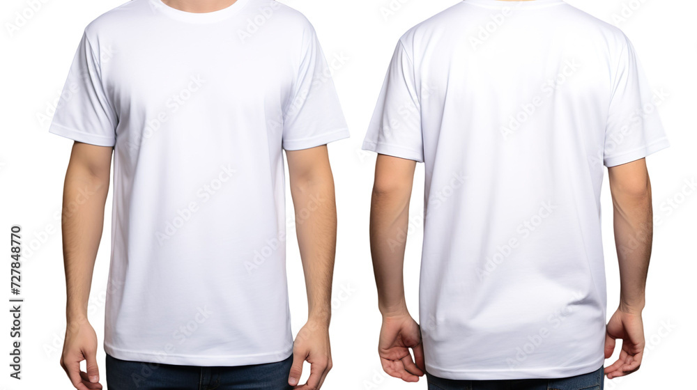 White classic t-shirt front and back in pure white on transparent ...