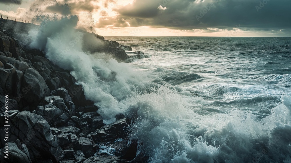 Tempestuous Seascapes: The Raw Power of Ocean Waves Against Rocky ...