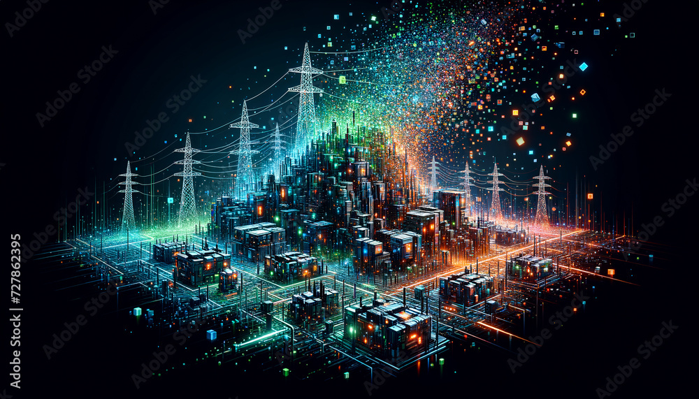 Dynamic Disintegration: Futuristic Smart Grid in Vibrant Pixels Stock ...