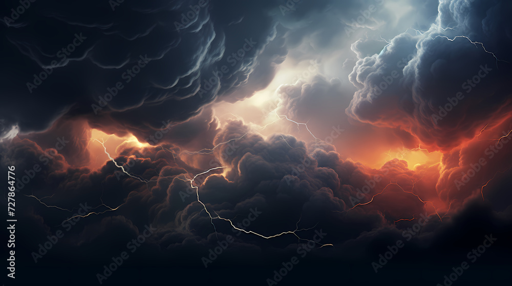 Roaring thunderstorm, shocking lightning shines in the dark sky Stock ...