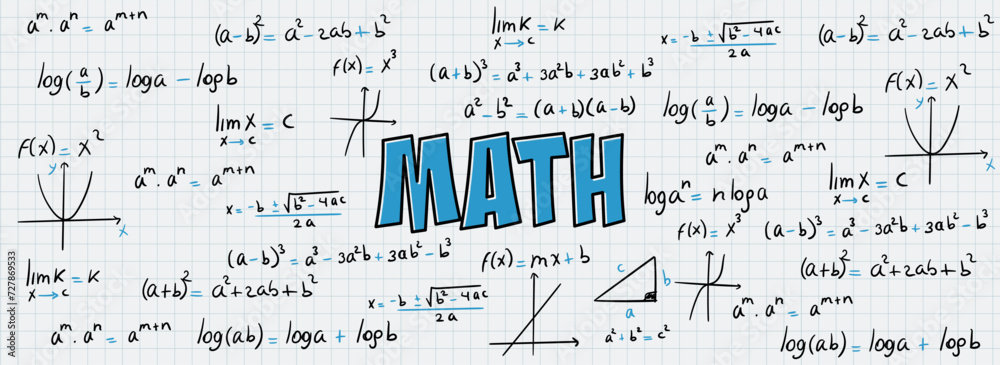Math exercises, formulas and equations for calculus, algebra with grid ...