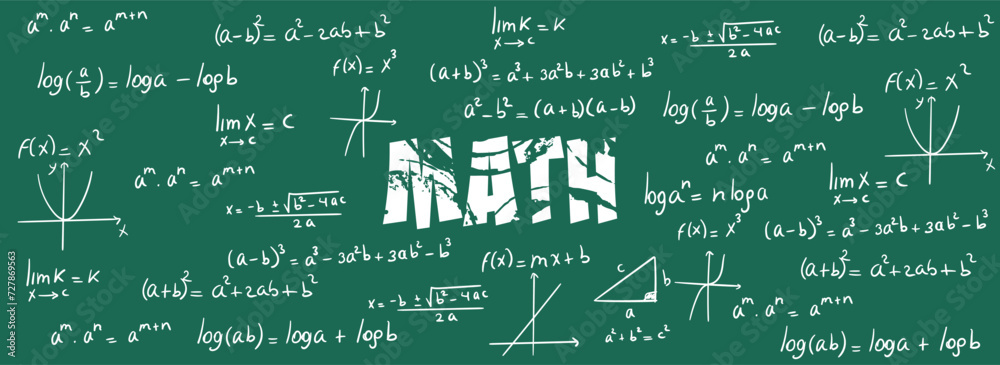 Math exercises, formulas and equations for calculus, algebra with green ...