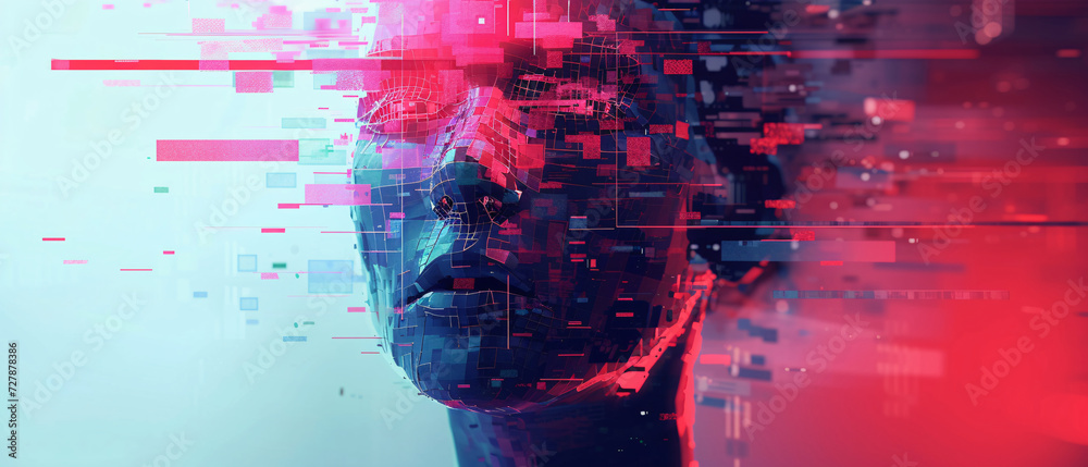 Abstract Digital Illustration of a Human Face Altered by Glitch Art ...