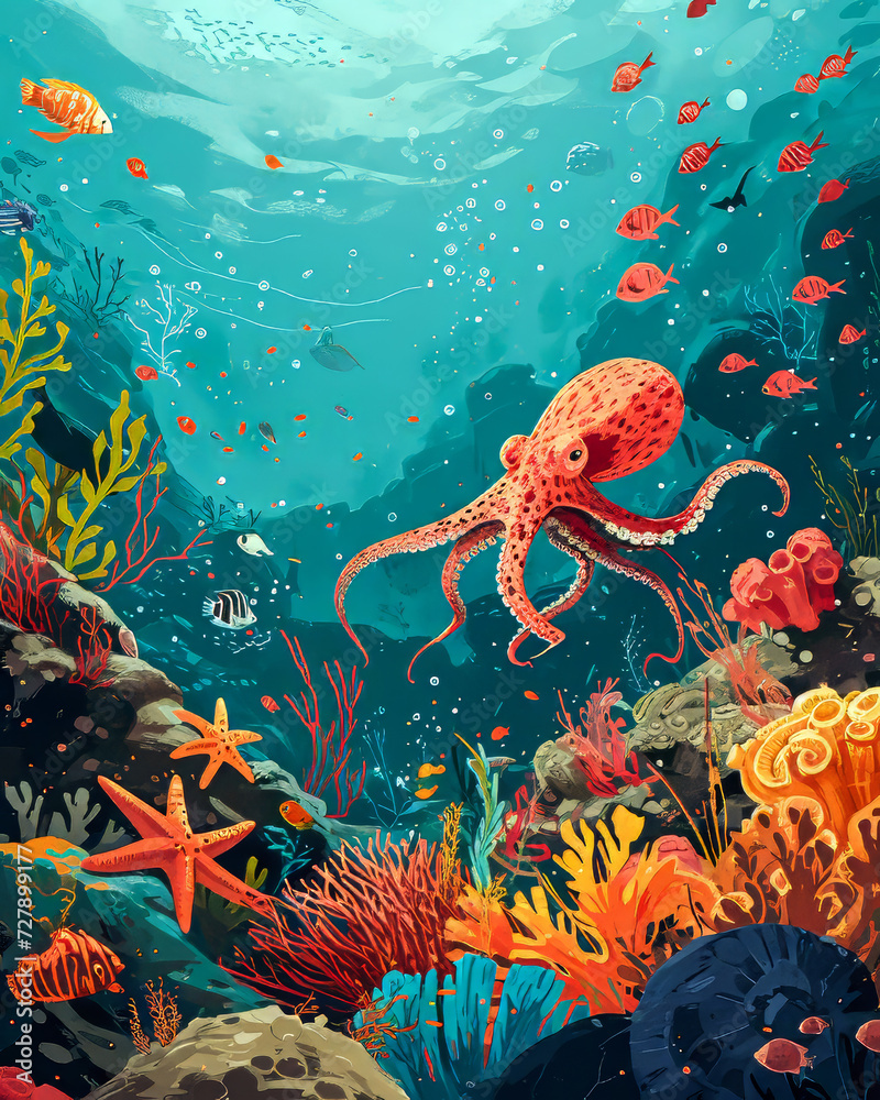 Children’s Undersea Illustration. Generated Image. A digital ...