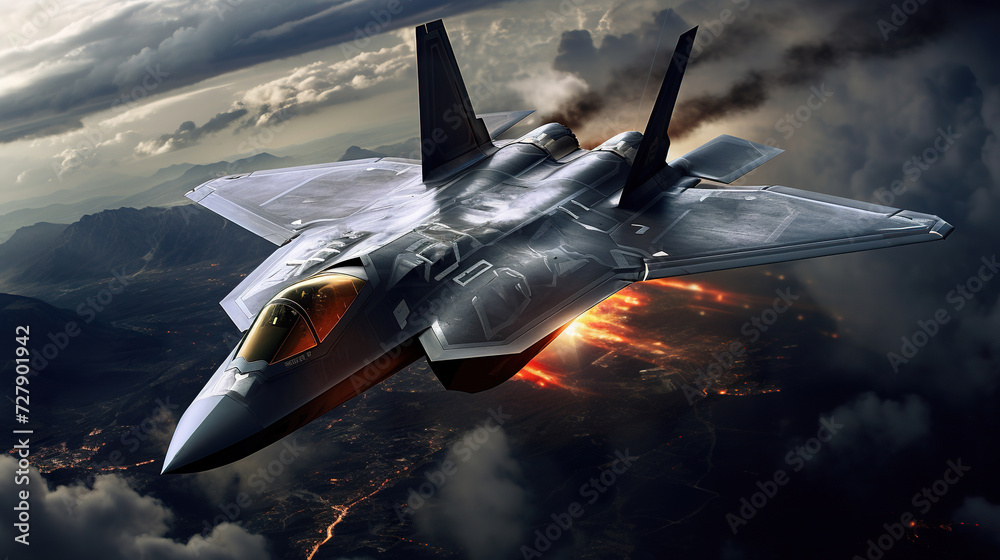modern fifth generation combat air fighter jet in sky, advanced stealth ...