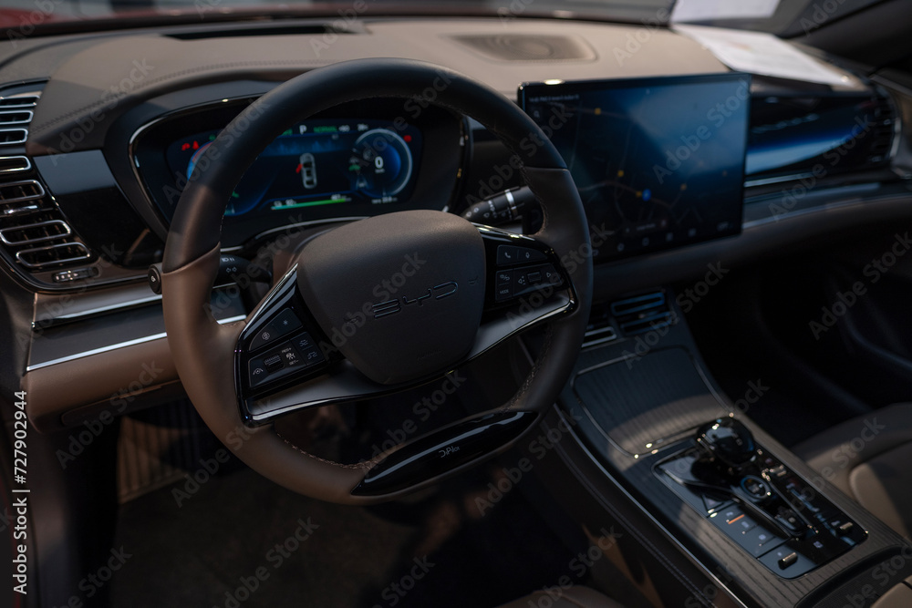 steering wheel, Interior, cockpit BYD Han EV, ergonomic digital panel ...