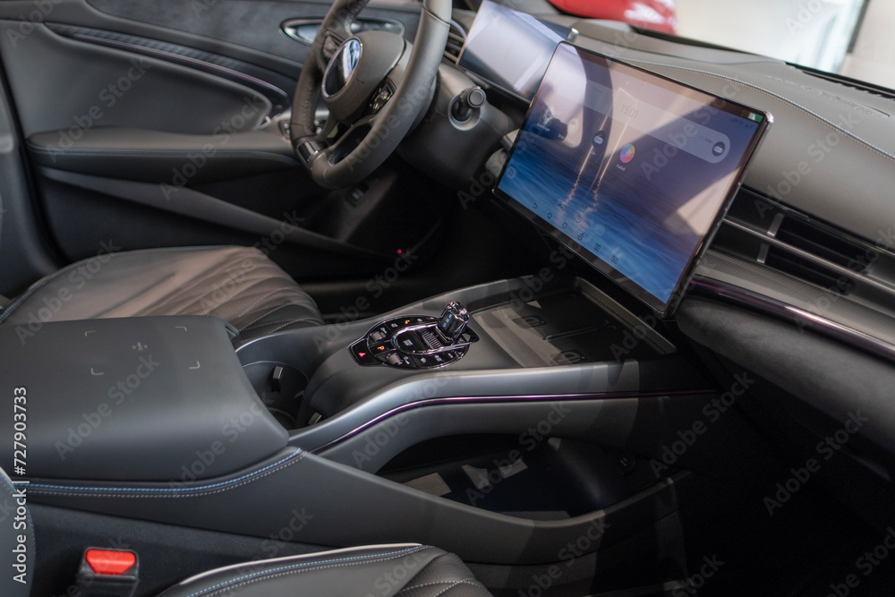 Interior, cockpit, steering wheel of BYD Seal 2024 Electric Car, SUV ...