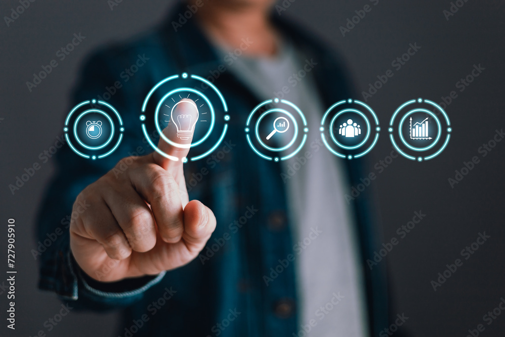 Innovation technology success business. person hand holding power ...