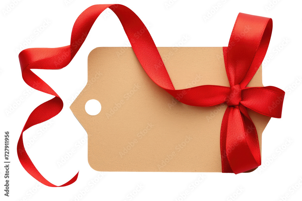 plain gift tag with red ribbon for text and wishes isolated on ...