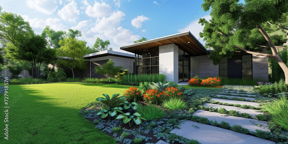 modern landscape design home front exterior design with lawn with the ...