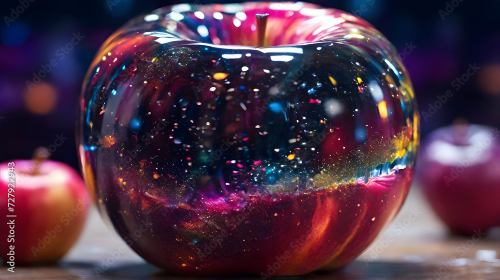 high quality, 8K Ultra HD, Space stars and galaxies inside an apple ...