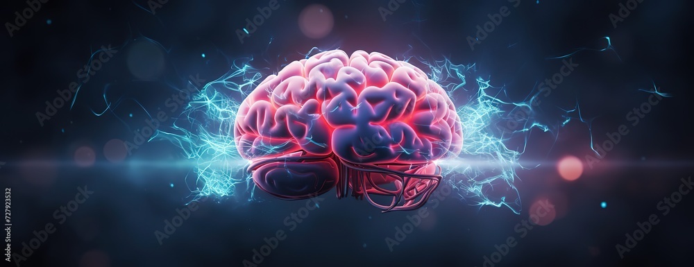 Brainstorming concept as a human brain with lightning in the background ...