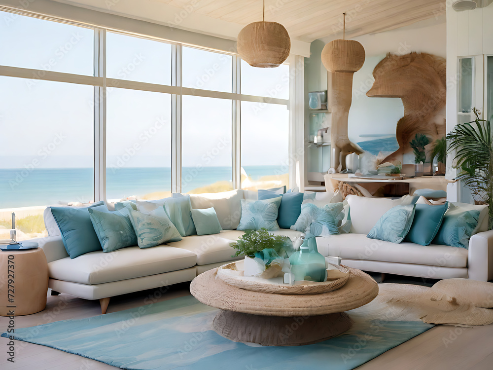 The coastal home interior design of the modern living room in the ...