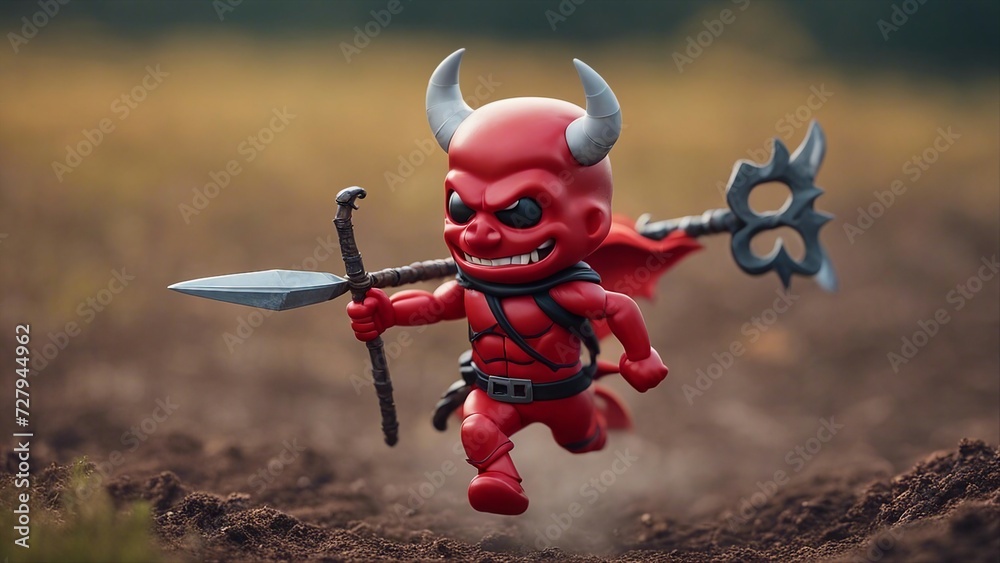 devil in the woods Red dragon devil with trident in cartoon style ...