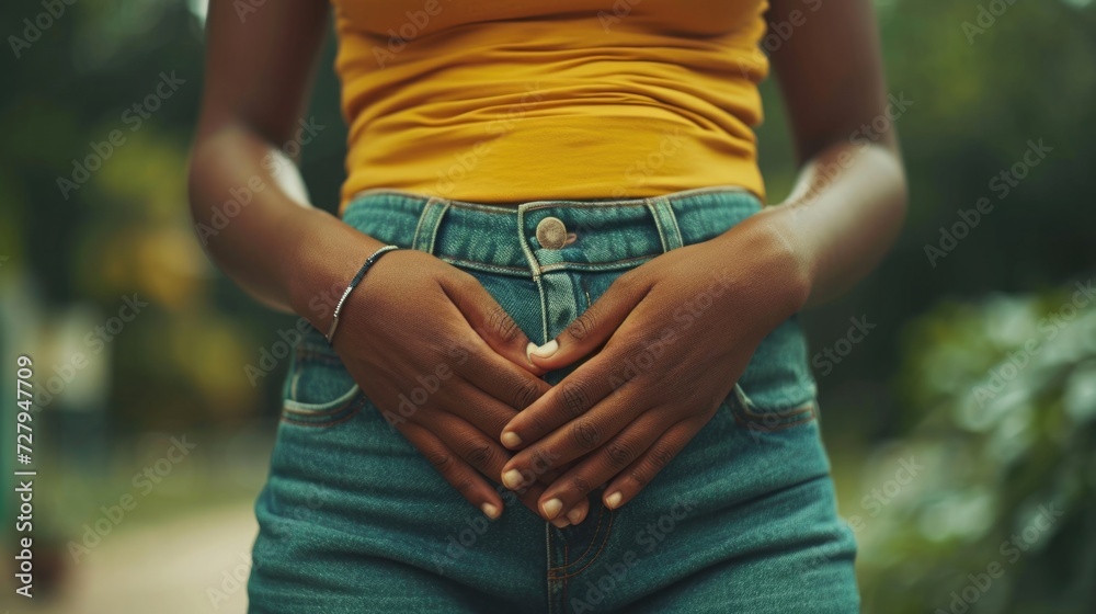Abdominal Pain, Close-Up of a Person Clutching Their Stomach, Conveying ...