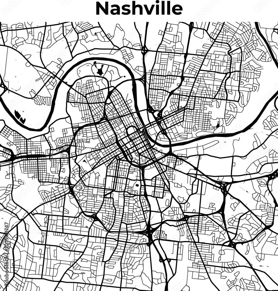 Nashville City Map, Cartography Map, Street Layout Map Stock Vector ...