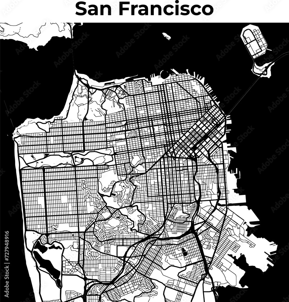 San Francisco City Map, Cartography Map, Street Layout Map Stock Vector ...