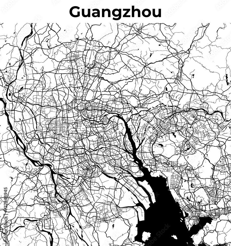 Guangzhou City Map, Cartography Map, Street Layout Map Stock Vector ...