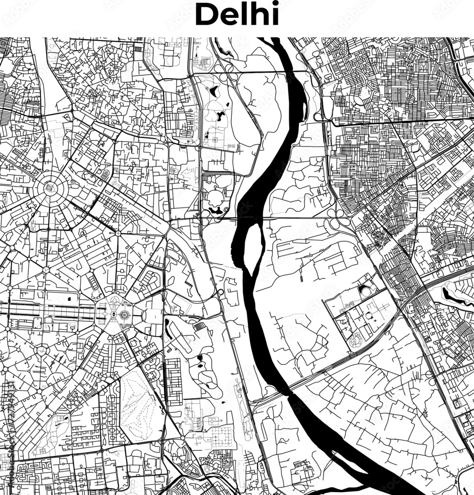 Delhi City Map, Cartography Map, Street Layout Map Stock Vector | Adobe Stock