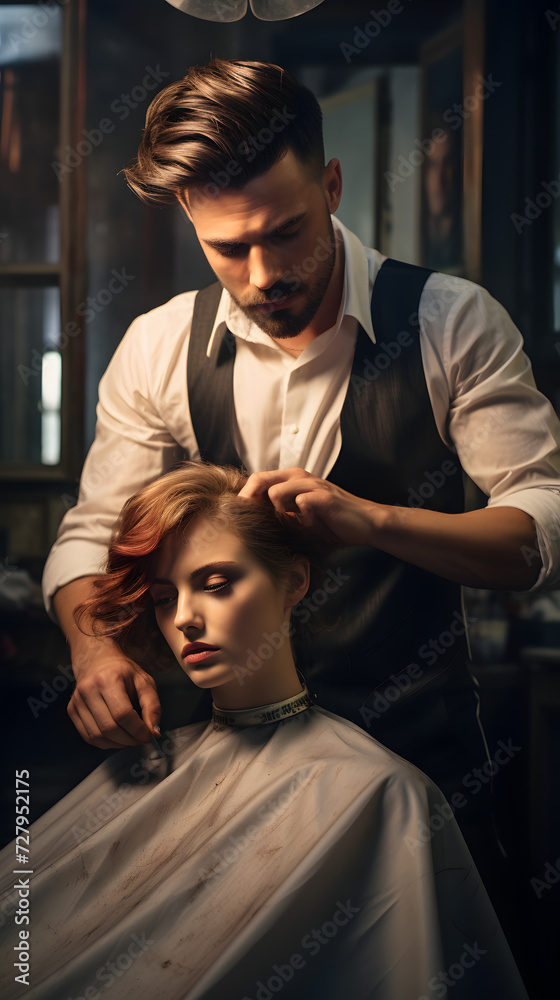 person in barber shop getting a new haircut, fresh haircut in barber ...