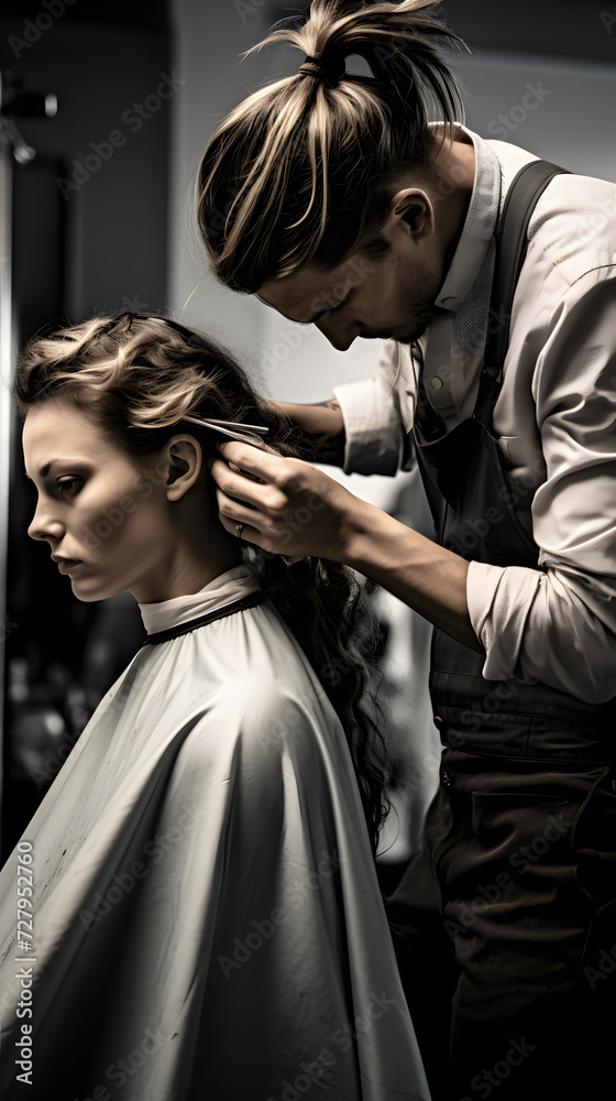 person in barber shop getting a new haircut, fresh haircut in barber ...