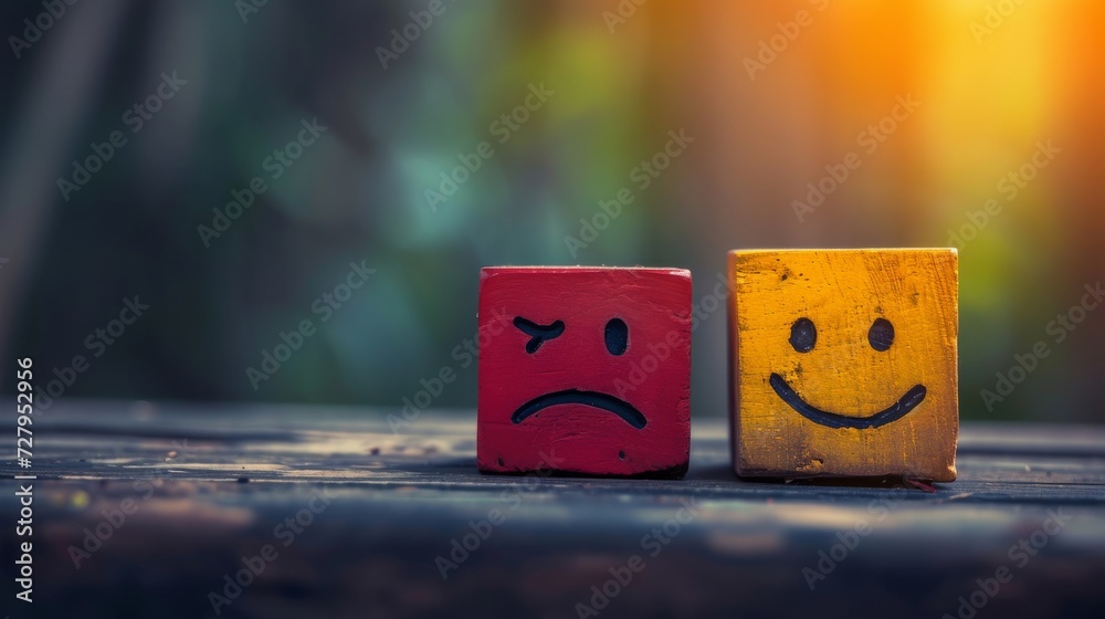 Mental health and emotional state, Smile face in bright side and sad ...