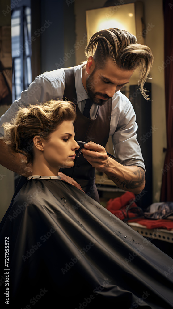 person in barber shop getting a new haircut, fresh haircut in barber ...