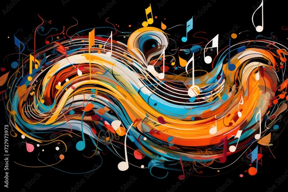 An image showcasing vibrant, colorful music notes and musical notes ...