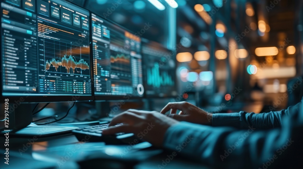 analyst uses computer and dashboard for data business analysis and Data ...