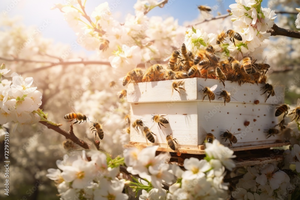 Bees In Beehive, A Cluster of Busy Bees Living and Working Together ...