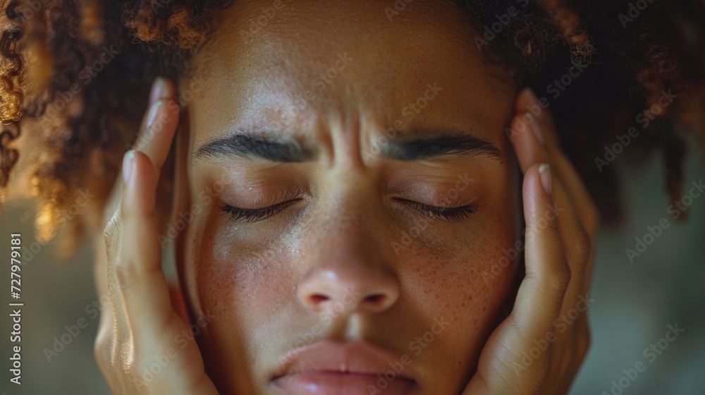 Headache, Close-Up of a Person Massaging Their Temples, Expressing the ...