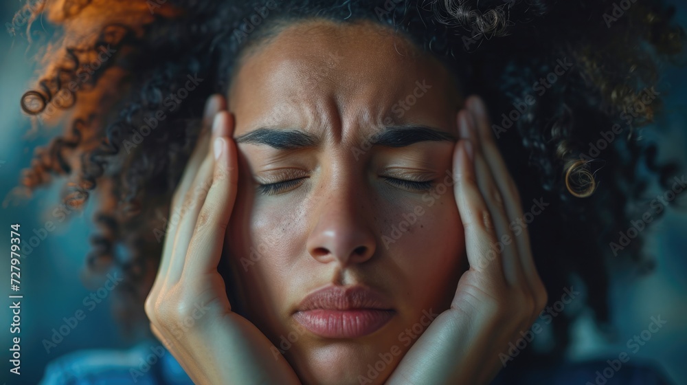 Headache, Close-Up of a Person Massaging Their Temples, Expressing the ...
