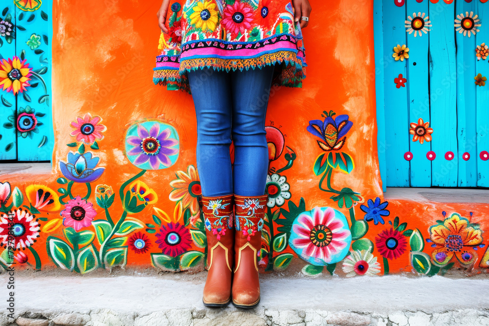 Colourful Traditional Mexican Steps and Embroidery. Vivid Mexican ...