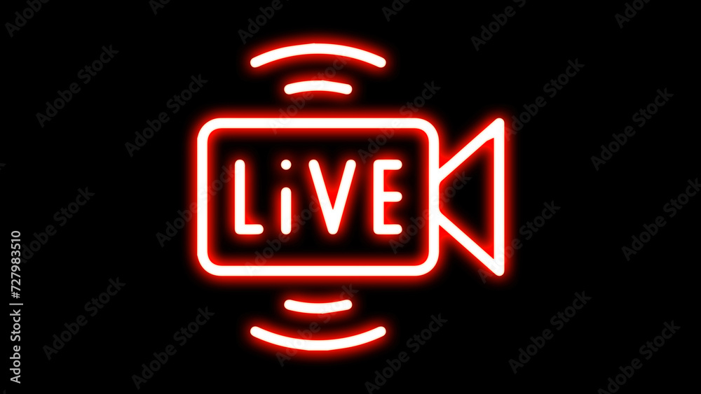 Neon live stream icon. template neon sign light banner neon sign board ...