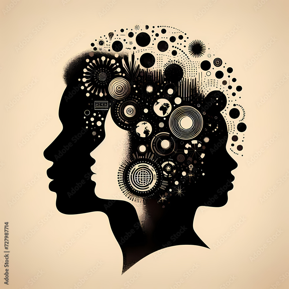 Silhouette face head in profile ethnic group of black African and ...