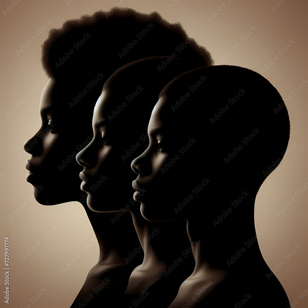 Silhouette face head in profile ethnic group of black African and ...
